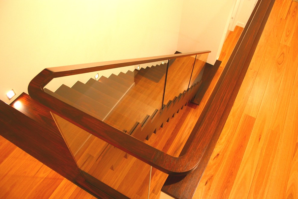 Stacked Box Styled Stair with Insert Glass Balustrade - Modern ...