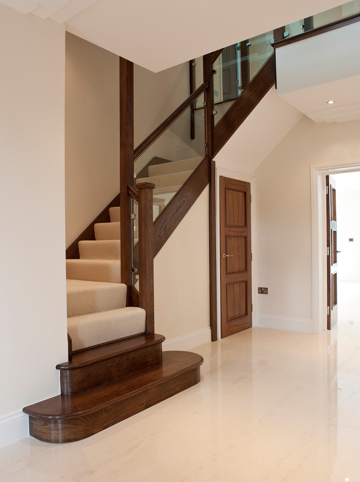 Stained Timber Staircase with Glass Balustrade - Contemporary ...