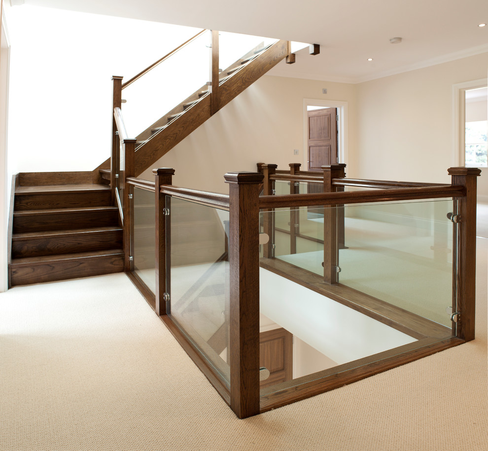 Stained Timber Staircase with Glass Balustrade - Contemporary ...