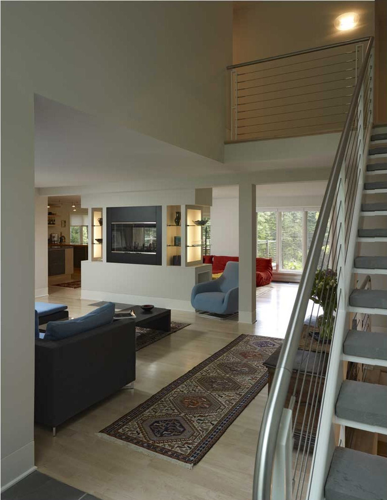 Stainless steel cable railing, steel and stone stair - Modern ...