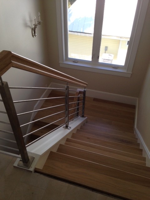Stainless Steel Rod Horizontal Balusters Red Oak Rail Cap & Tread ...