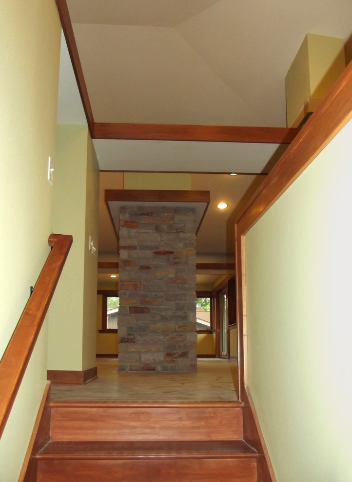 Stair to/from Lower Level - Fireplace beyond - Contemporary - Staircase ...