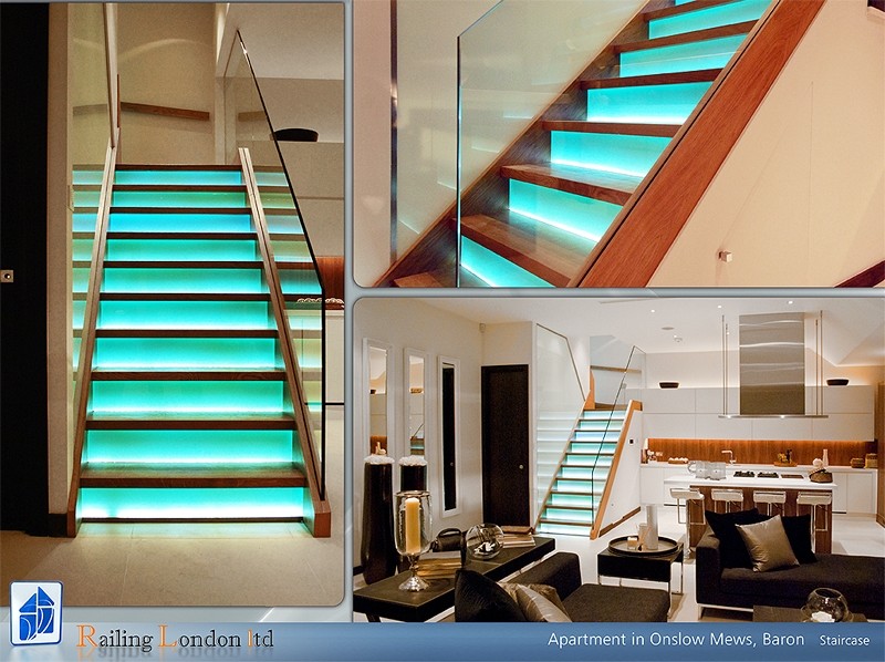 Stairs with glass risers and LED lights - Modern - Staircase - London ...