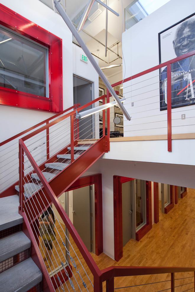 Red Stairwell in San Francisco Loft with White Walls - Modern ...