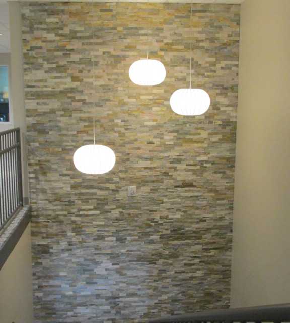 Stone Tile Accent Wall for High Ceilings - Contemporary - Staircase ...