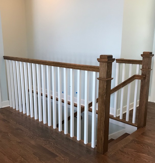 Straight And Platform Stair With Wooden Balustrade - Traditional ...