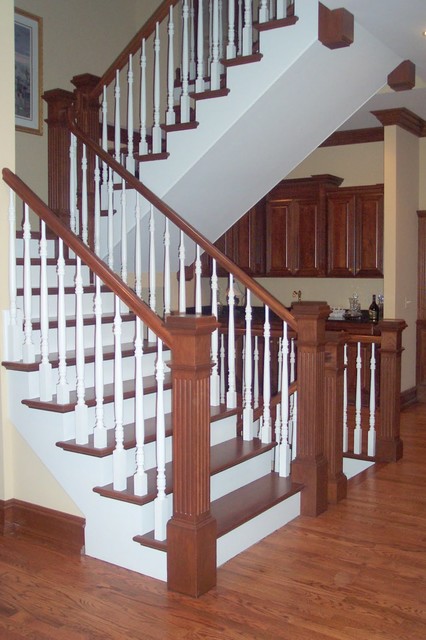 Straight And Platform Stair With Wooden Balustrade - Traditional ...