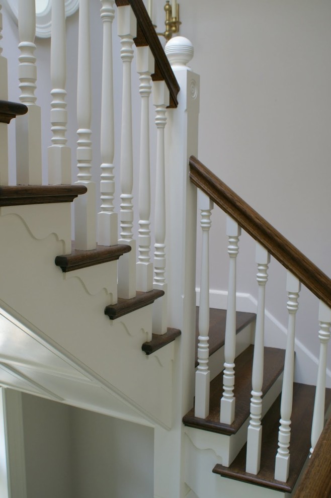 Straight And Platform Stair With Wooden Balustrade - Traditional ...