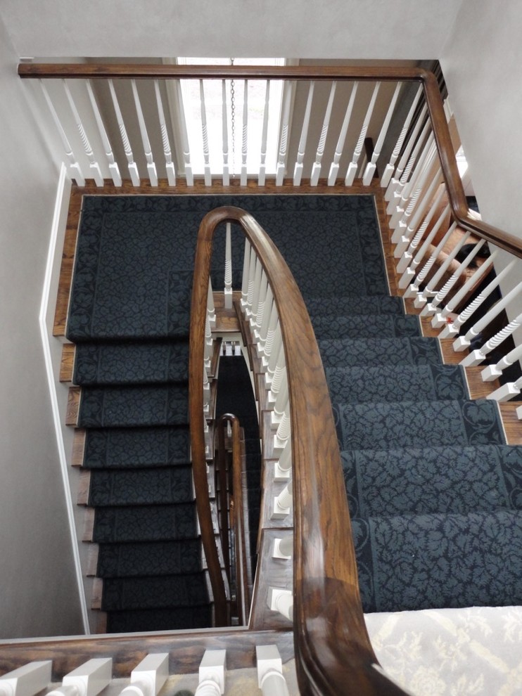 Straight And Platform Stair With Wooden Balustrade - Traditional ...