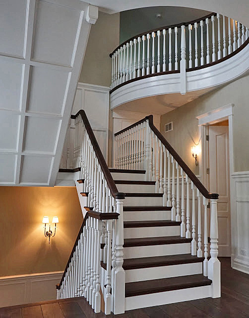 Straight And Platform Stair With Wooden Balustrade - Traditional ...