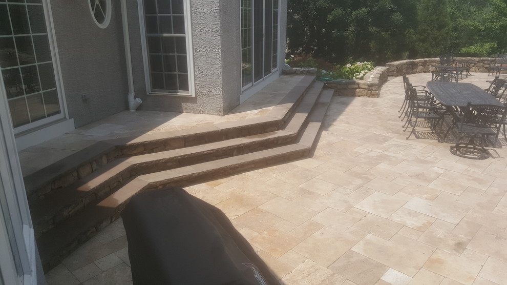 Travertine Patio Steps Walls and Waterfalls - Traditional - Staircase ...