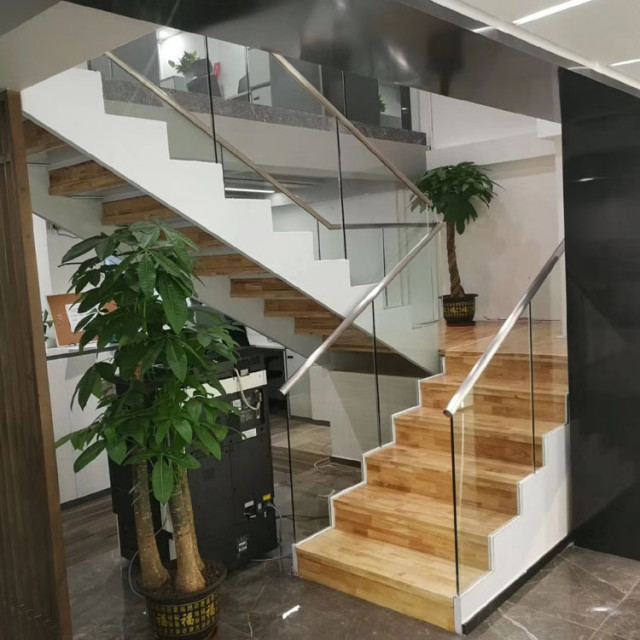 U-shape staircase with glass railing for office - Modern - Staircase ...