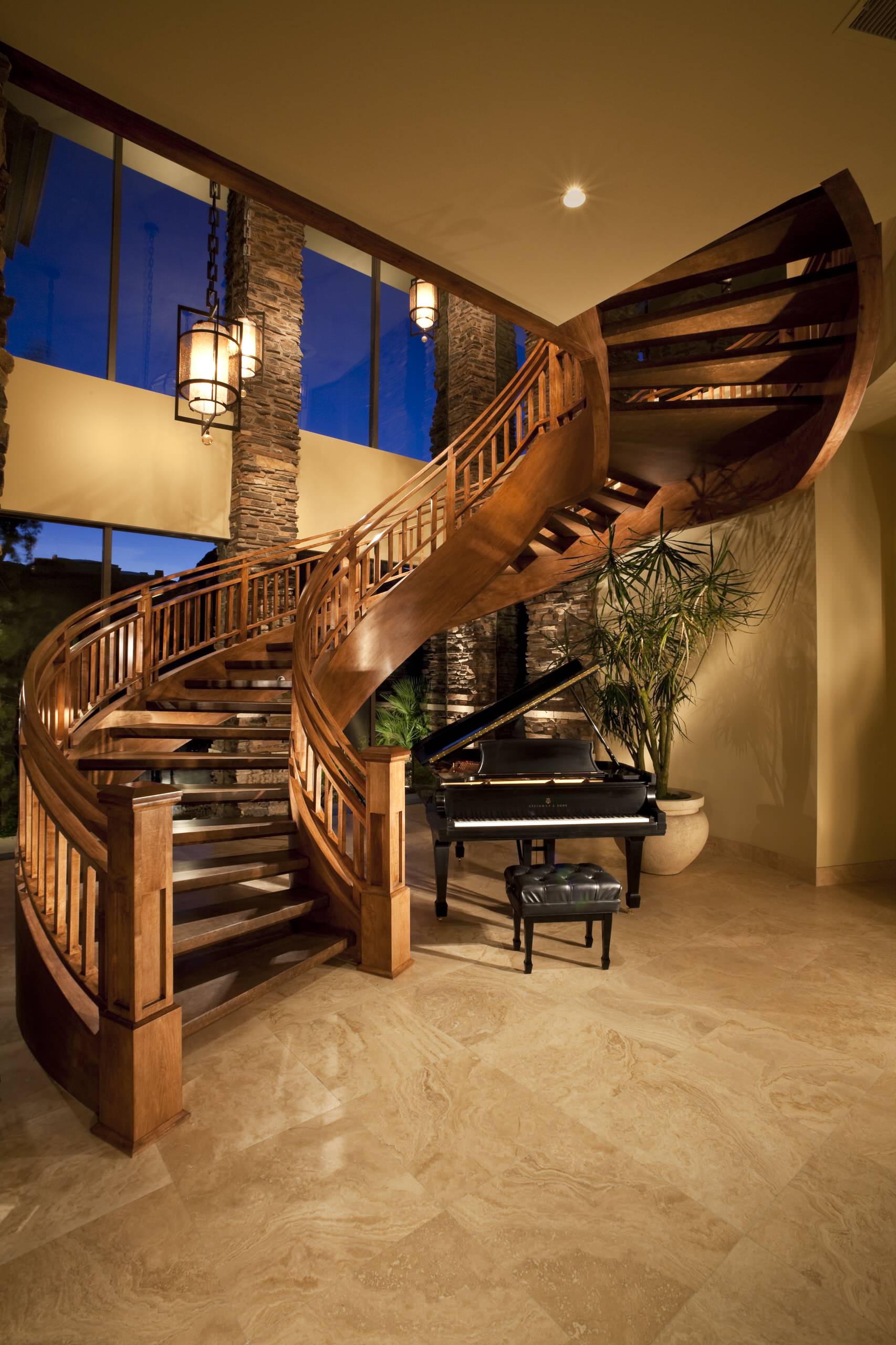High Ceiling Living Room With Staircase | Shelly Lighting