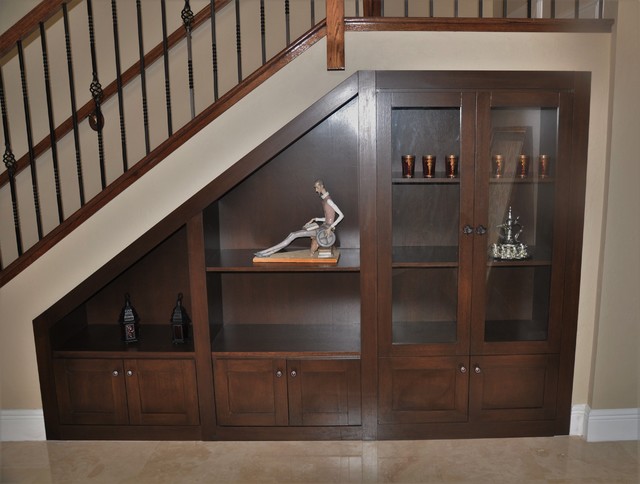 wall unit under their staircase space saver - Traditional - Staircase ...