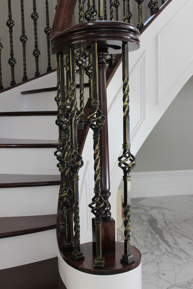 Walnut Circular Stair with Twist & Basket Iron Balusters - Traditional ...