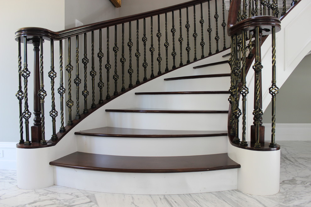 Walnut Circular Stair with Twist & Basket Iron Balusters - Traditional ...