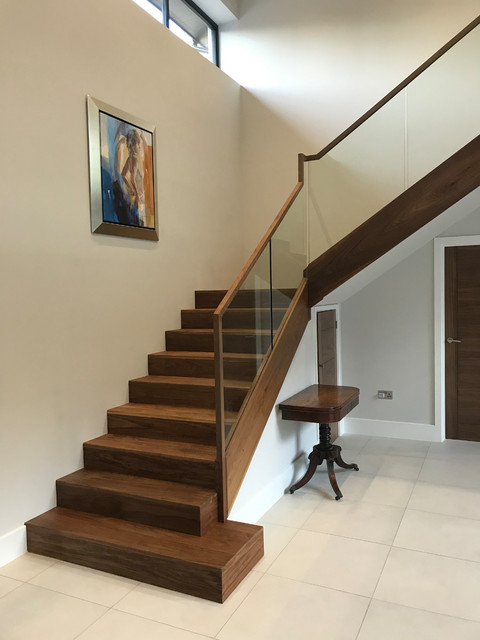 Walnut Staircase with Structural Glass - Contemporary - Staircase ...