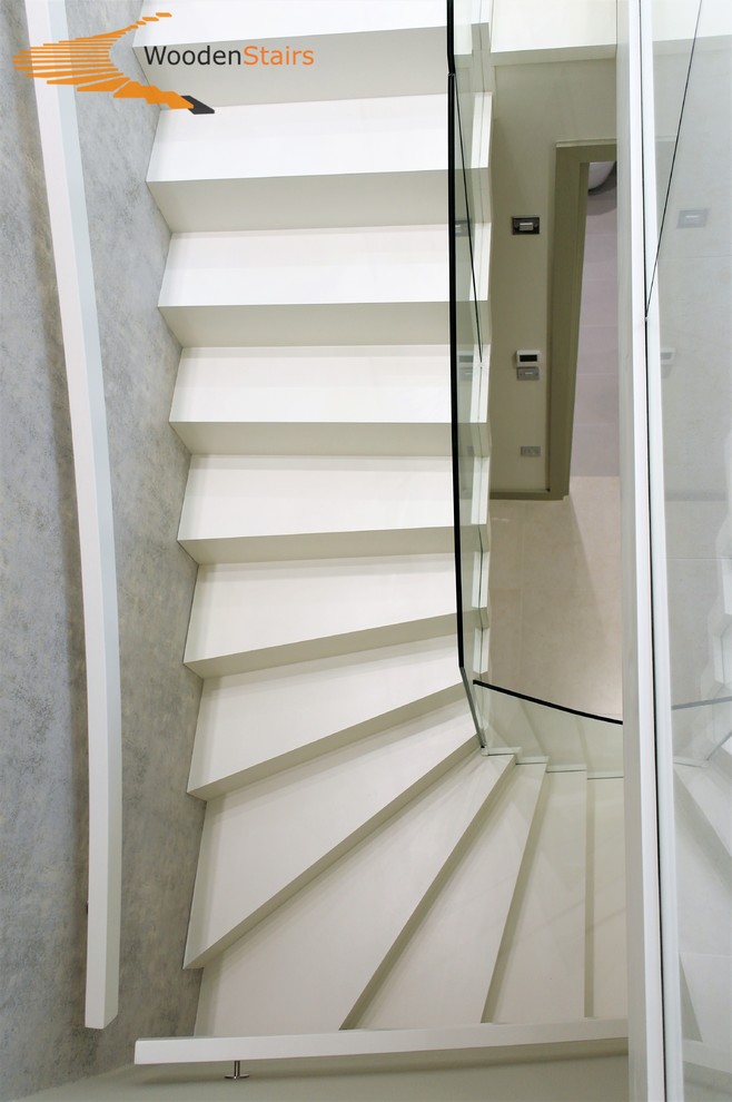 White Floating zigzag staircase with Glass - Contemporary - Staircase ...