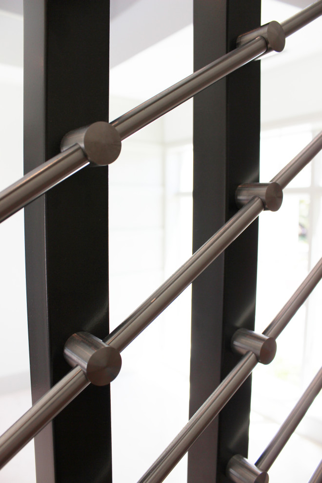 White Oak & Stainless Steel Rod Staircase - Transitional - Staircase ...