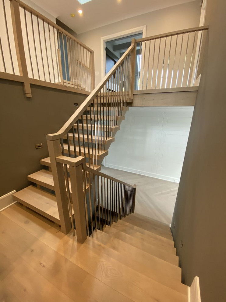 White Oak Stairs with Polished Stainless Steel Balusters - Staircase ...