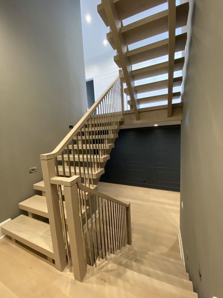 White Oak Stairs with Polished Stainless Steel Balusters - Staircase ...