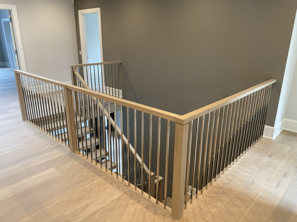 White Oak Stairs with Polished Stainless Steel Balusters - Staircase ...