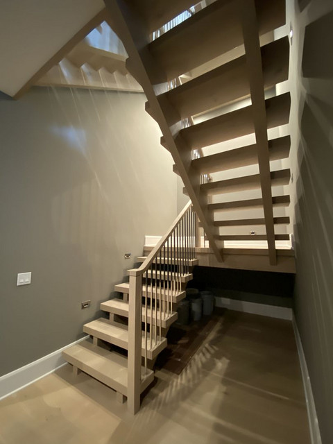 White Oak Stairs With Polished Stainless Steel Balusters Staircase Chicago By Hl Stairs