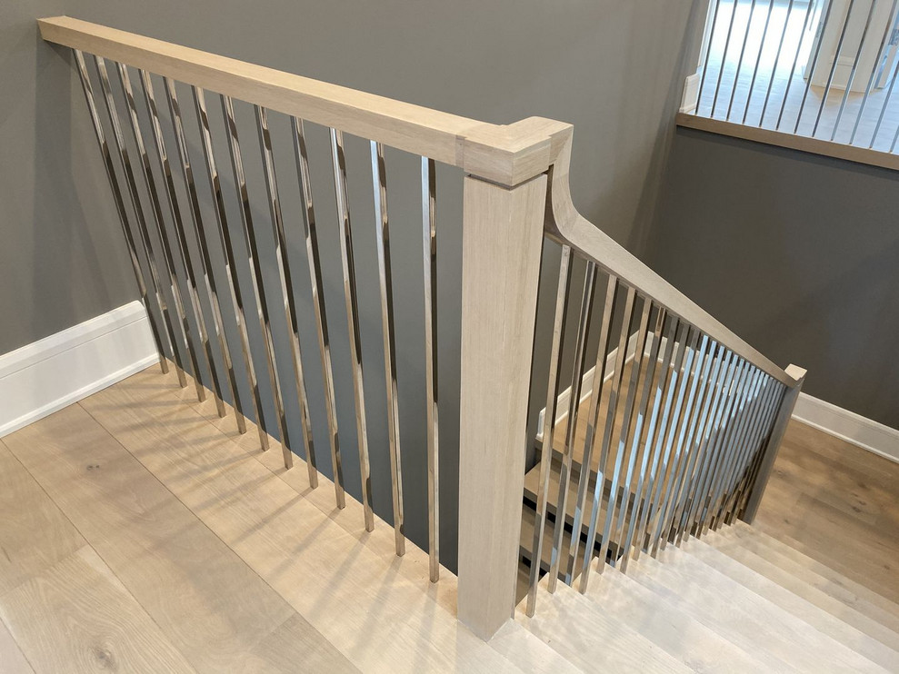 White Oak Stairs with Polished Stainless Steel Balusters - Staircase ...