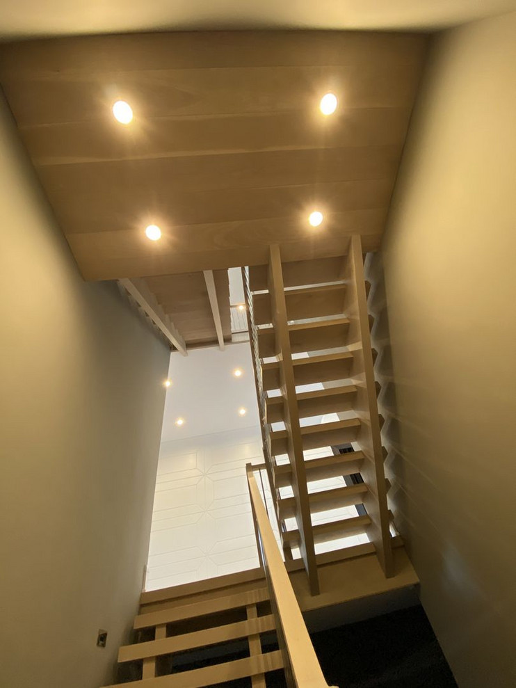 White Oak Stairs with Polished Stainless Steel Balusters - Staircase ...