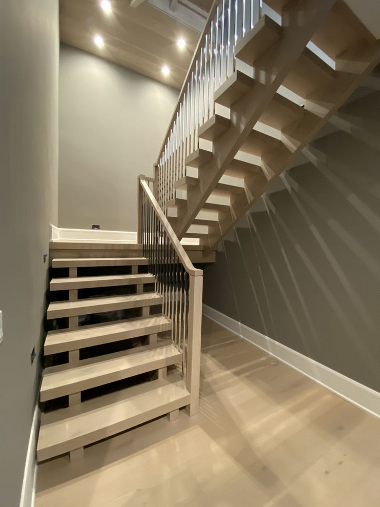 White Oak Stairs with Polished Stainless Steel Balusters - Staircase ...