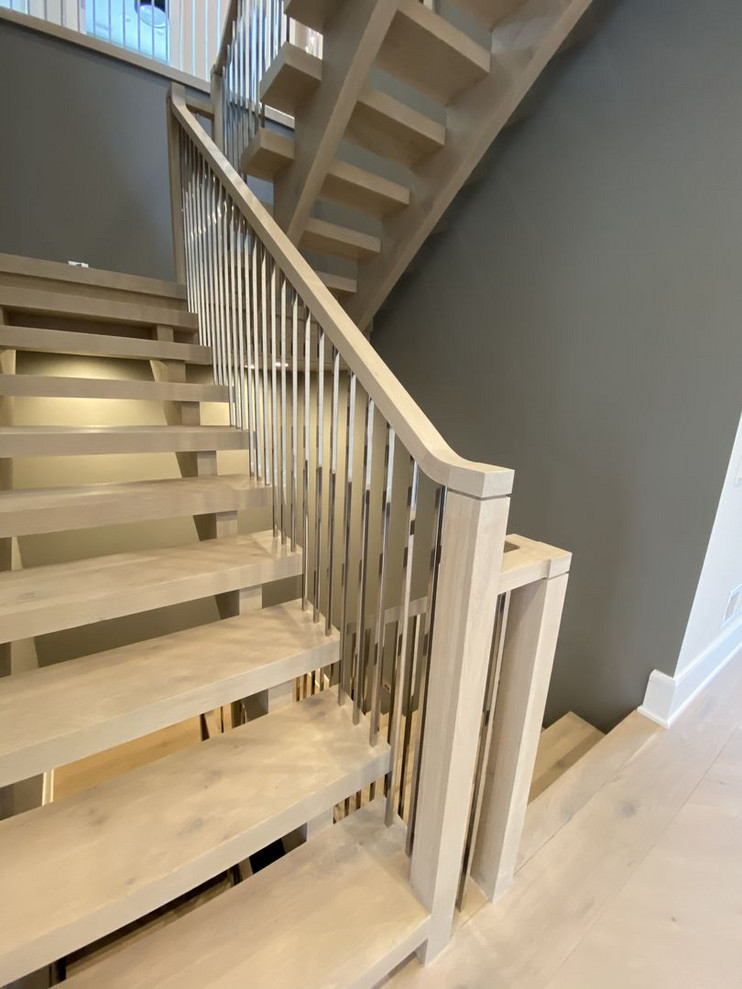 White Oak Stairs with Polished Stainless Steel Balusters - Staircase ...