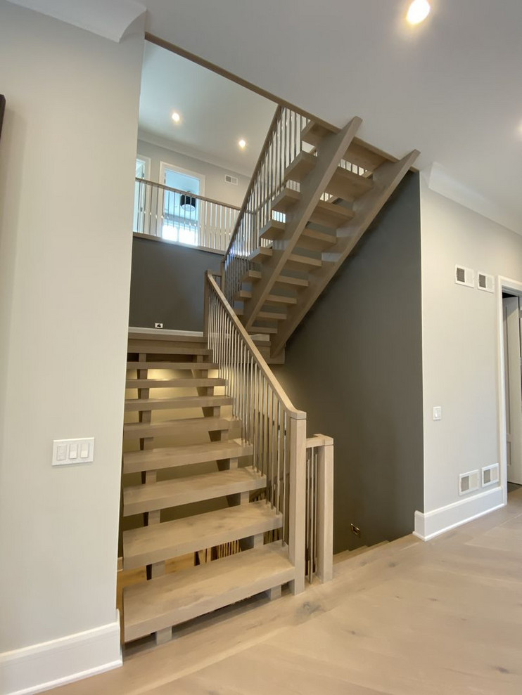 White Oak Stairs with Polished Stainless Steel Balusters - Staircase ...