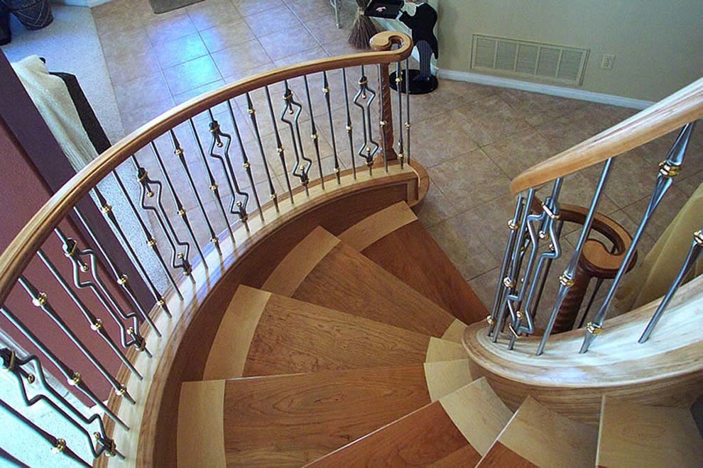 Wood Railing with Wrought Iron Balusters - Traditional - Staircase ...