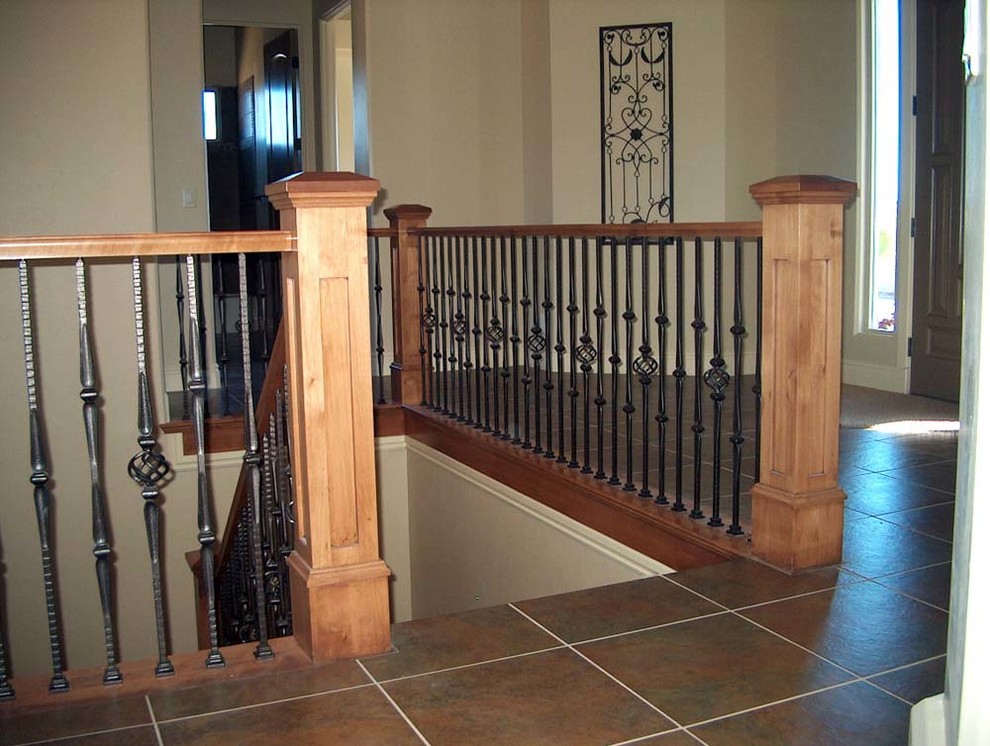 Wood Railing with Wrought Iron Balusters - Traditional - Staircase ...