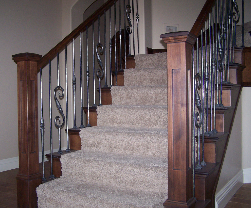 Wood Railing with Wrought Iron Balusters - Traditional - Staircase ...