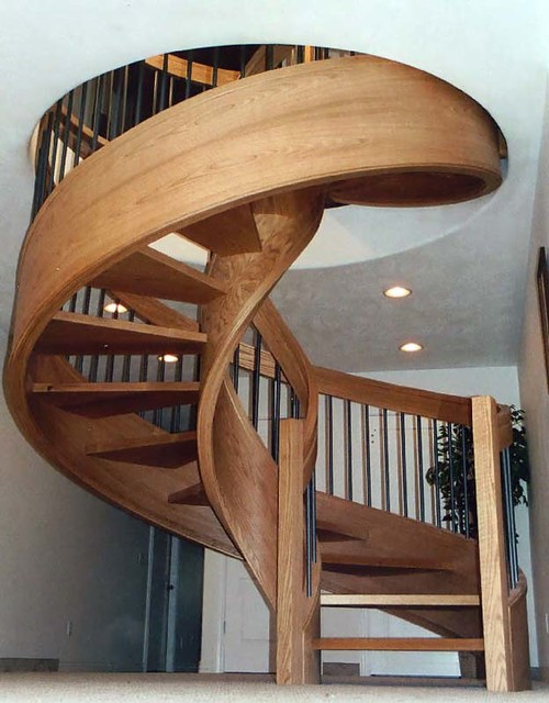 Wood Railing with Wrought Iron Balusters - Traditional - Staircase ...