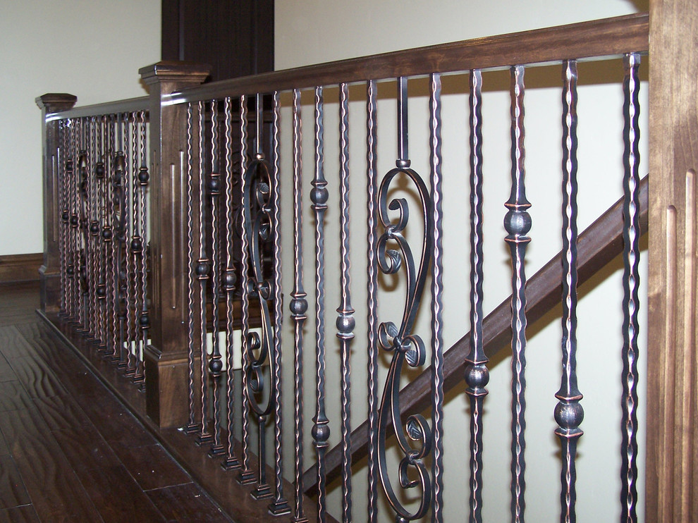 Wood Railing with Wrought Iron Balusters - Traditional - Staircase ...