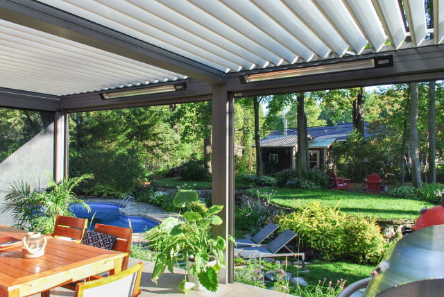 Louvered Pergola and Motorized Screens - Rustic - Conservatory ...
