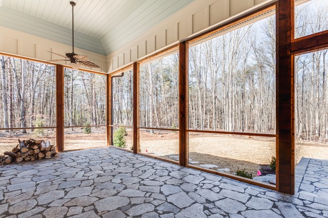 Screened-in porch with slate stone floor. - Traditional - Conservatory ...