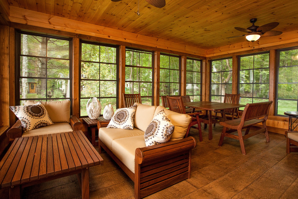Sunrooms Rustic Fireplace