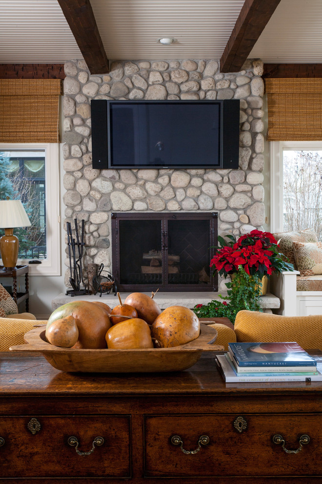 Sun Room With Stone Fireplace