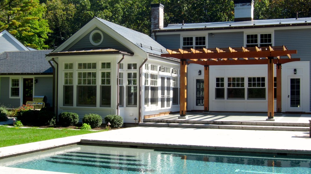 Sunroom addition and pergola - Transitional - Sunroom - Boston - by ...
