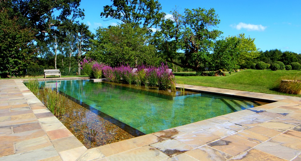 Beautiful stone tiled natural swimming pool - Rustic - Pool - Other ...