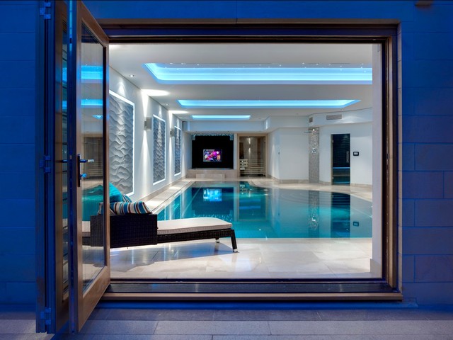 Indoor contemporary Basement Swimming Pool - Contemporary - Pool ...