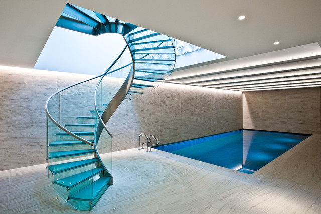 Luxury pool with spiral glass staircase - Pool - London - by London ...
