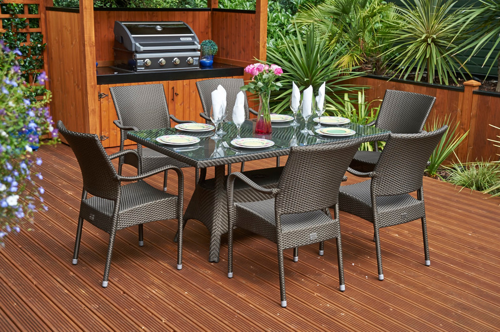 Windsor Dining Table with 6 Stacking Armchairs - Bronze - Tropical ...