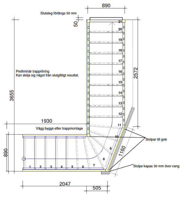 Specialbyggd Trappa med räcke och handledare i massiv furu ...