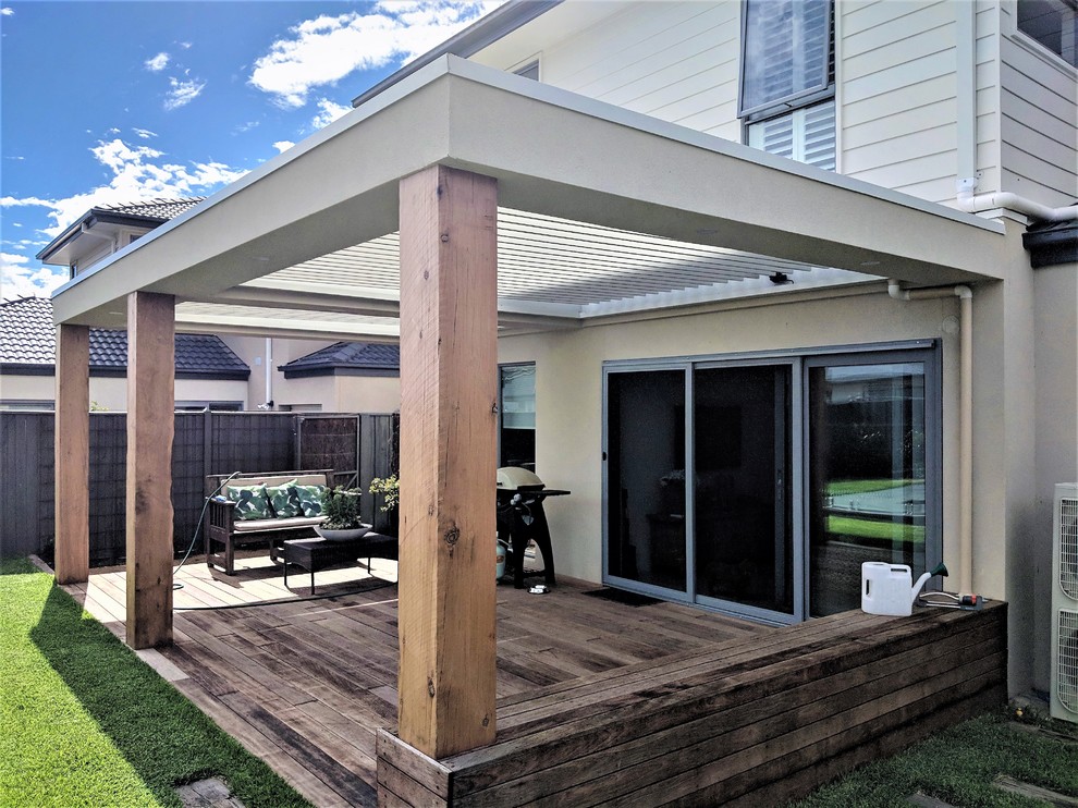 Timber & Rendered Framed Louvre Verandah with decking - Modern - Porch ...