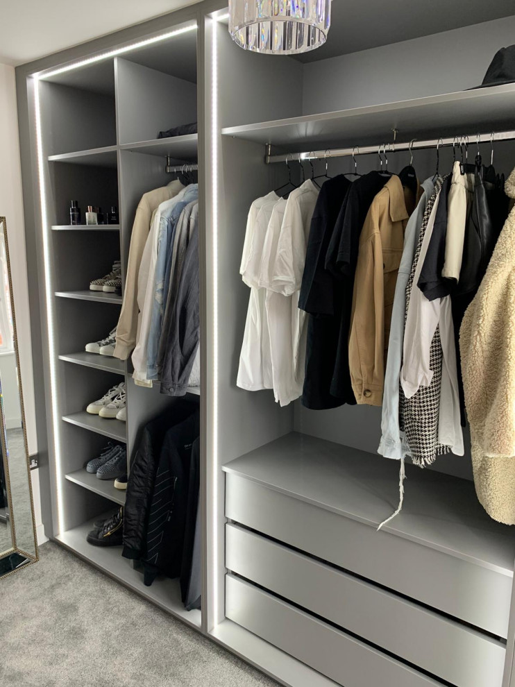 Matt Grey Walk In Wardrobe with Bespoke Lighting - Modern - Closet ...