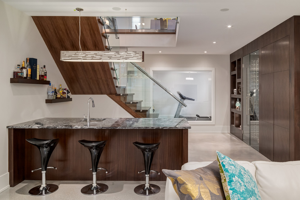 Contemporary Basement Bar with Wine Storage - Modern - Wine Cellar ...